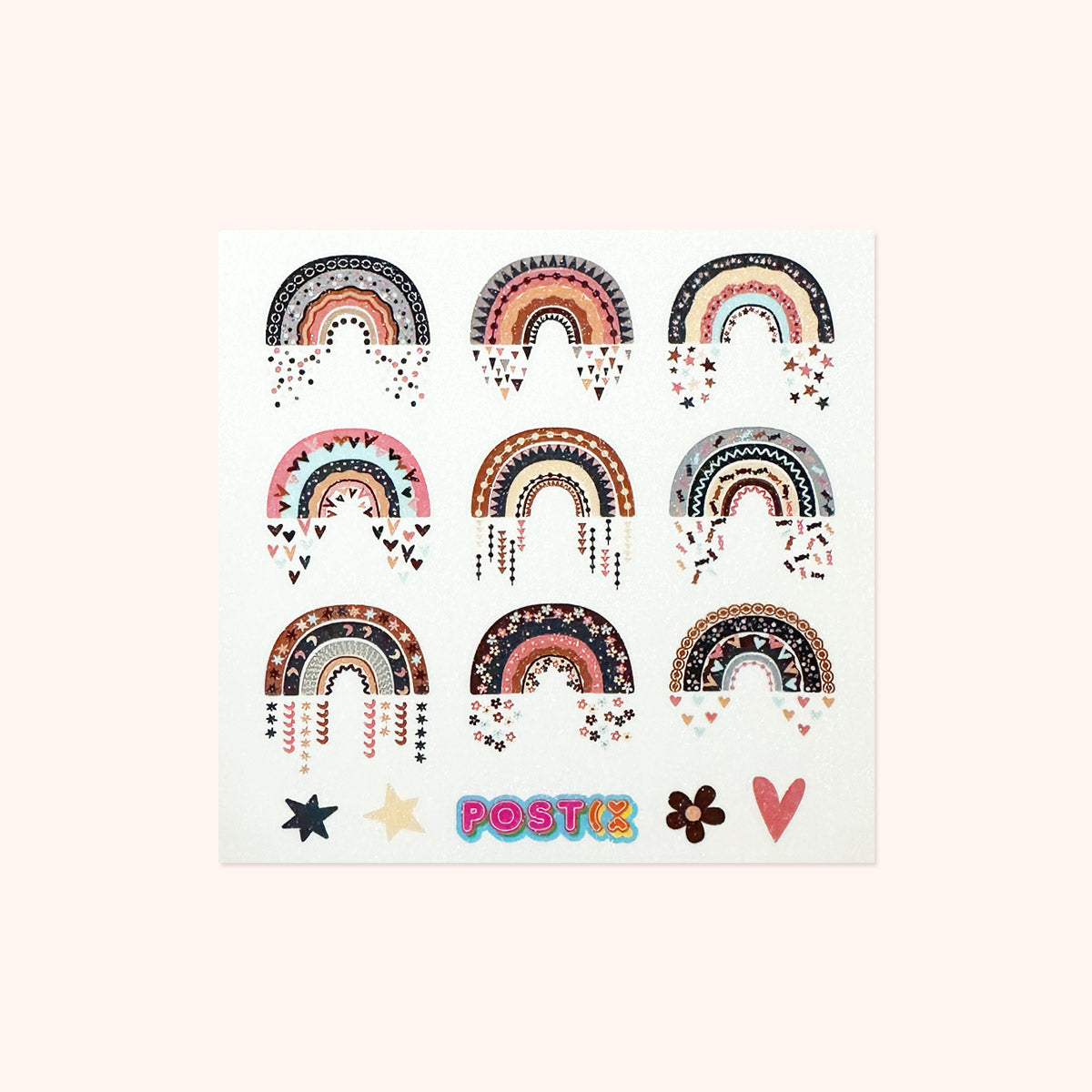Scandi Rainbows Square Glitter Sticker Sheet